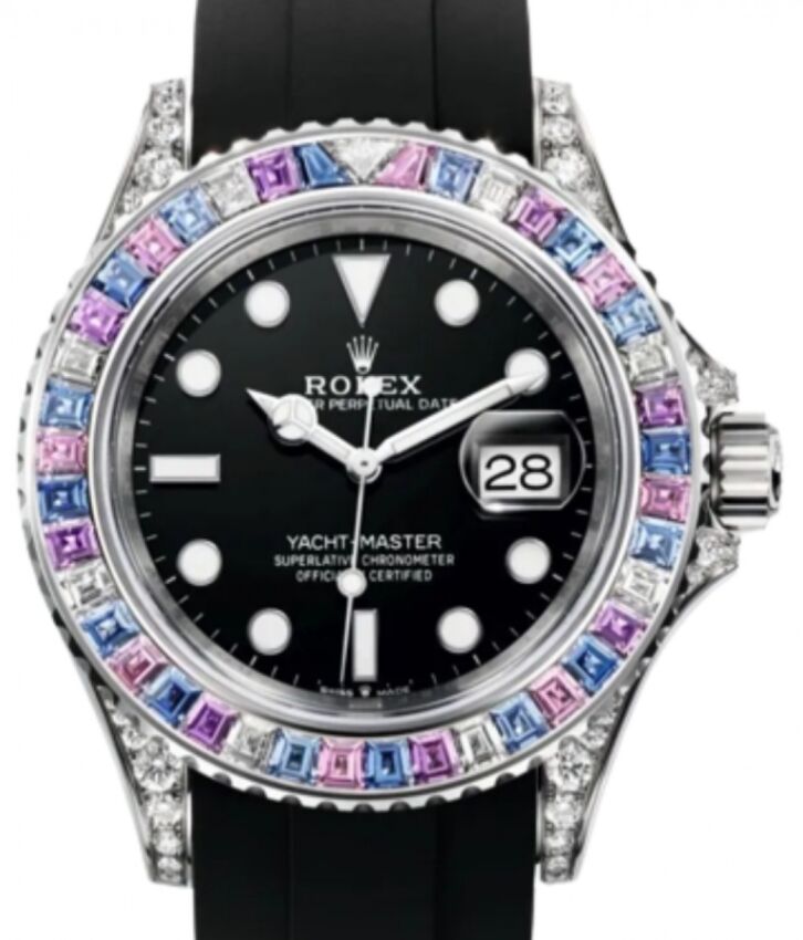 Rolex Yacht-Master 40 White Gold Black Dial Diamond/Sapphires Bezel ...