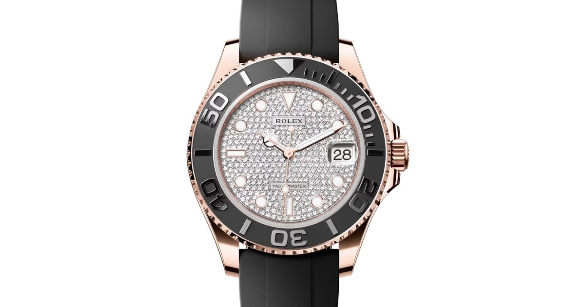 Rolex Yacht-Master 37 Rose Gold Diamond Pave Dial Black Ceramic Bezel ...